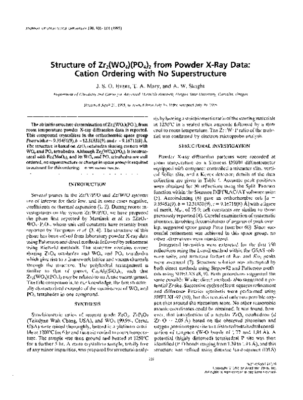 (PDF) Structure of Zr2(WO4)(PO4)2 from Powder X-Ray Data: Cation ...