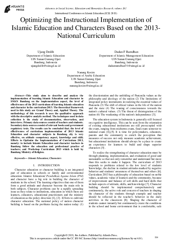 (PDF) Optimizing Islamic Education in the 2013 Curriculum