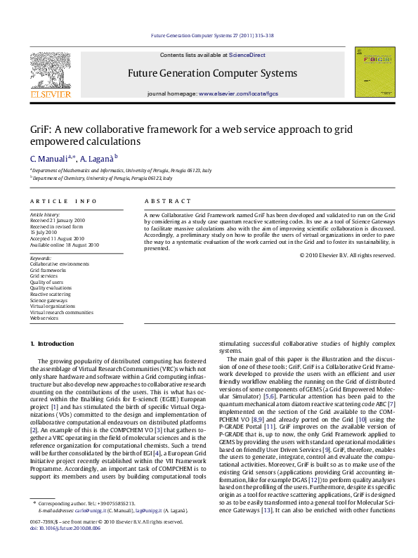 (PDF) GriF: A new collaborative framework for a web service approach to grid empowered calculations
