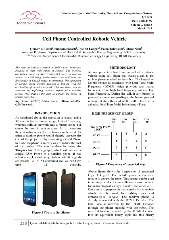 (PDF) Cell Phone Controlled Robotic Vehicle