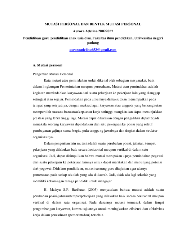 (PDF) MUTASI PERSONAL DAN BENTUK MUTASI PERSONAL