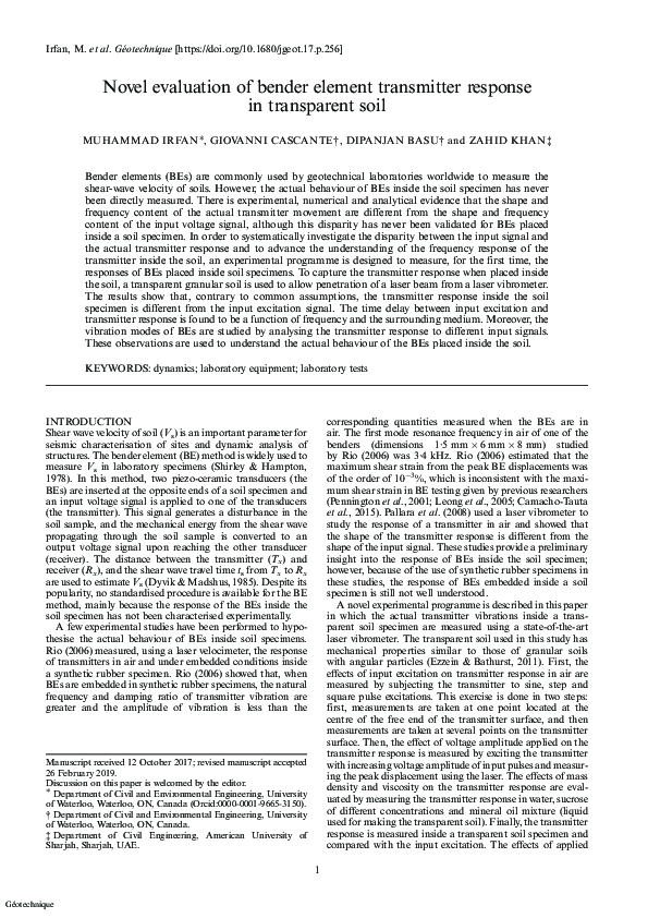 (PDF) Novel evaluation of bender element transmitter response in ...