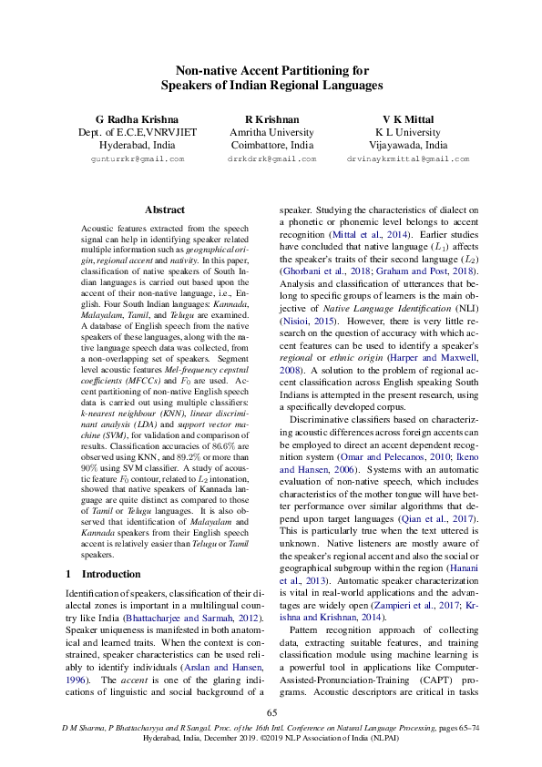 (PDF) Non-native Accent Partitioning for Speakers of Indian Regional ...