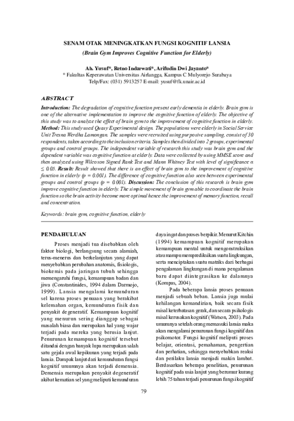 (PDF) Brain Gym Improves Cognitive Function for Elderly