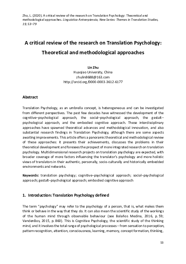 (PDF) A critical review of the research on Translation Psychology ...