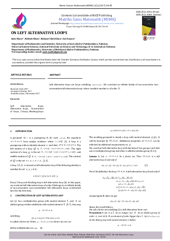 (PDF) On left alternative loops