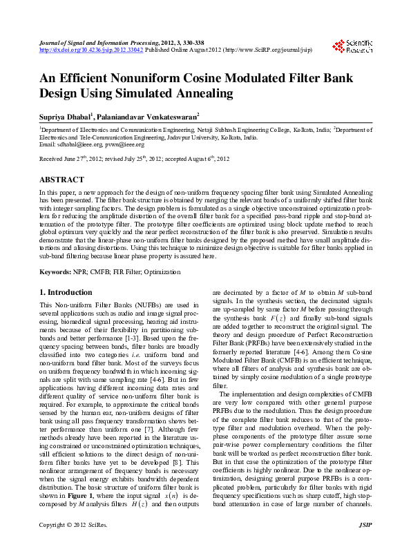 (PDF) An Efficient Nonuniform Cosine Modulated Filter Bank Design Using Simulated Annealing
