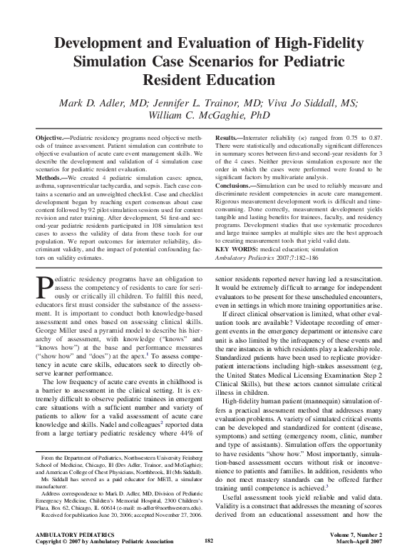 (PDF) Development and Evaluation of High-Fidelity Simulation Case Scenarios for Pediatric ...