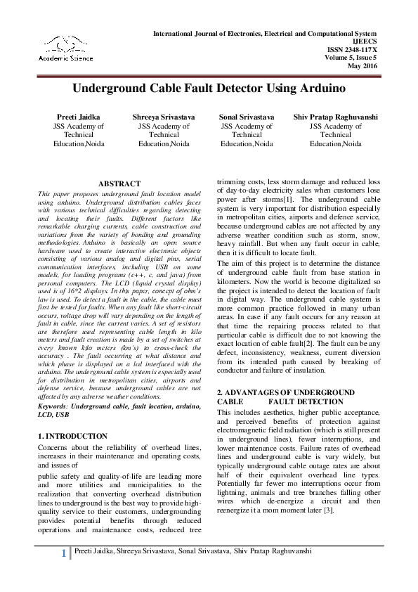 (PDF) Underground Cable Fault Detector Using Arduino