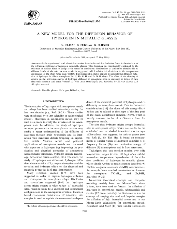 (PDF) A new model for the diffusion behavior of hydrogen in metallic ...