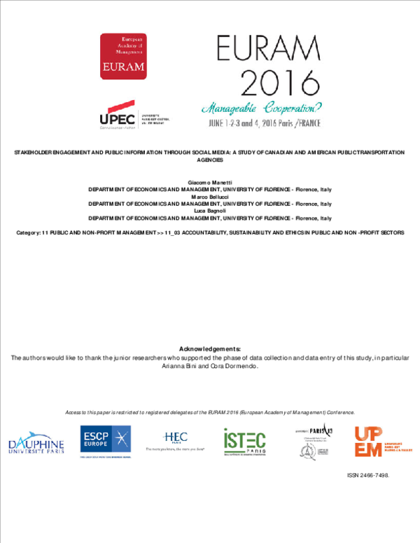 (PDF) Stakeholder Engagement and Public Information Through Social ...