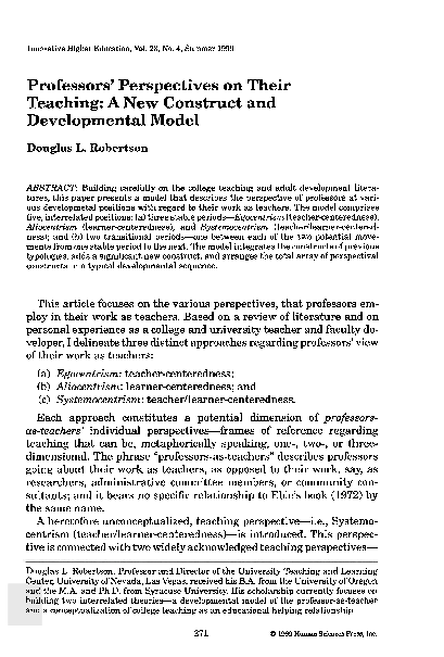 (PDF) Professors' Perspectives on Their Teaching: A New Construct and Developmental Model