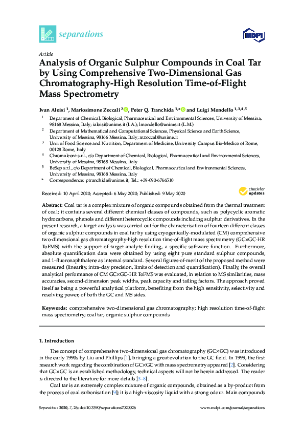 (PDF) Analysis of Organic Sulphur Compounds in Coal Tar by Using ...