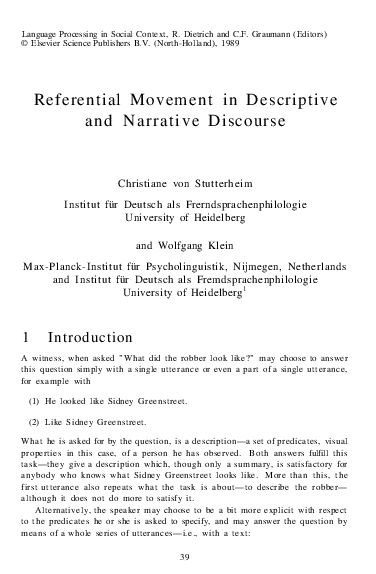 Pdf Referential Movement In Descriptive And Narrative Discourse