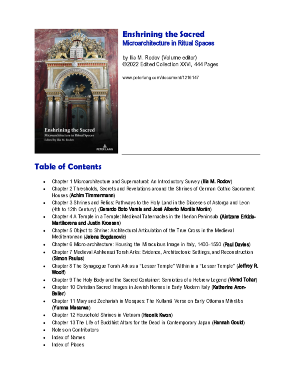 (PDF) Enshrining the Sacred: Microarchitecture in Ritual Spaces, ed. by ...