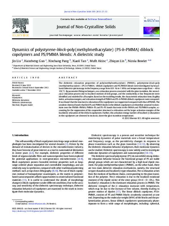 (PDF) Dynamics of polystyrene-block-poly(methylmethacrylate) (PS-b-PMMA ...