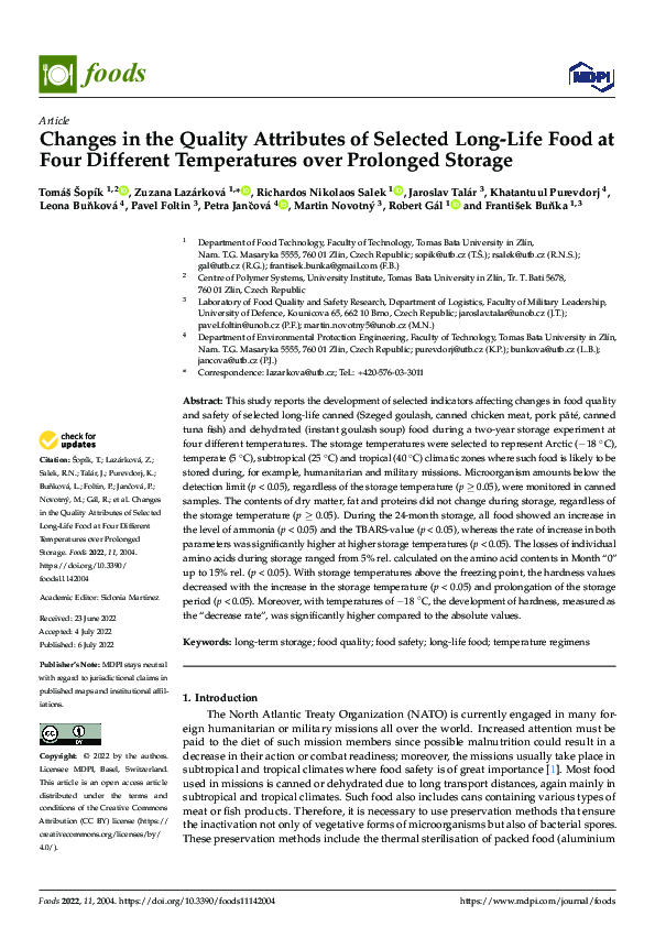 (PDF) Storage Temperature Effects on Long-Life Foods