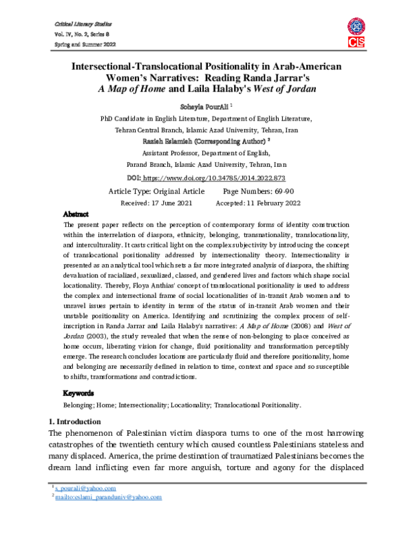 (PDF) Intersectional-Translocational Positionality in Arab-American Women’s Narratives: Randa ...