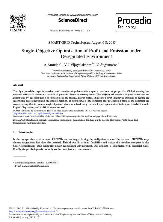 (PDF) Single-objective Optimization of Profit and Emission Under ...
