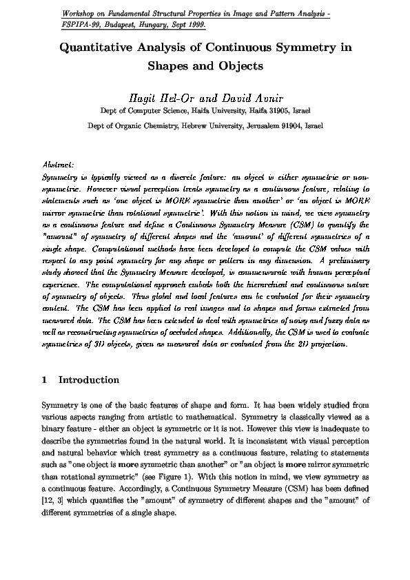 Pdf Quantitative Analysis Of Continuous Symmetry In Shapes And Objects Hagit Hel Or