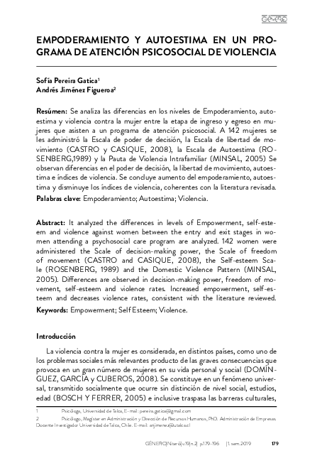 (PDF) Empoderamiento y Autoestima en Un Programa De Atención Psicosocial De Violencia