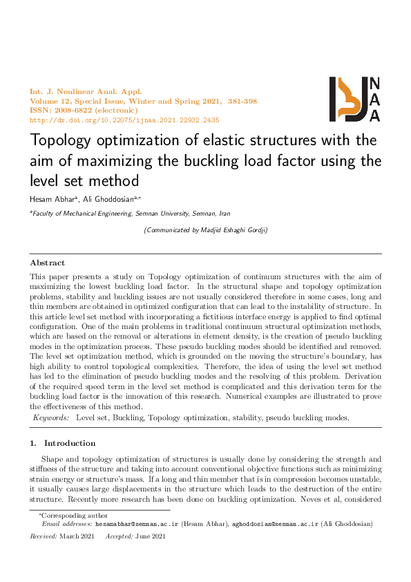 Pdf Topology Optimization Of Elastic Structures With The Aim Of