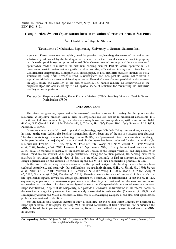 Pdf Using Particle Swarm Optimization For Minimization Of Moment Peak In Structure Dr Ali