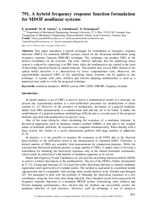 (PDF) A hybrid frequency response function formulation for MDOF nonlinear systems