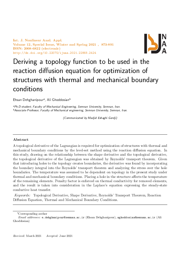 (PDF) Deriving a Topology Function to Be Used in the Reaction Diffusion Equation for ...