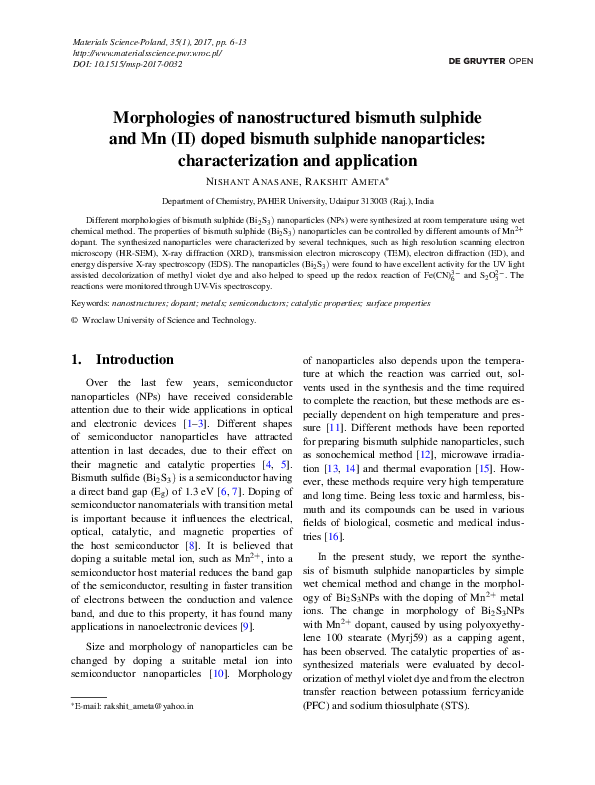 (PDF) Morphologies of nanostructured bismuth sulphide and Mn (II) doped ...