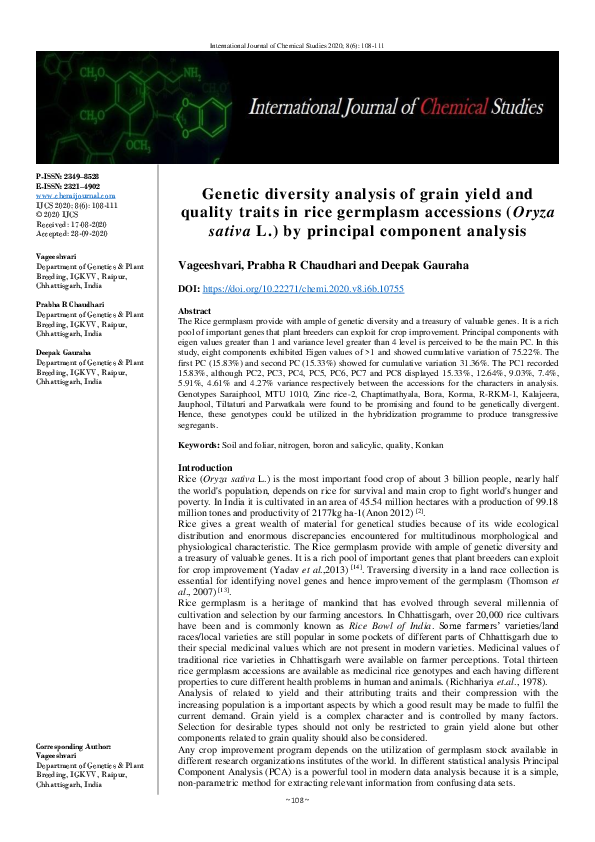 (PDF) Genetic diversity analysis of grain yield and quality traits in rice germplasm accessions ...