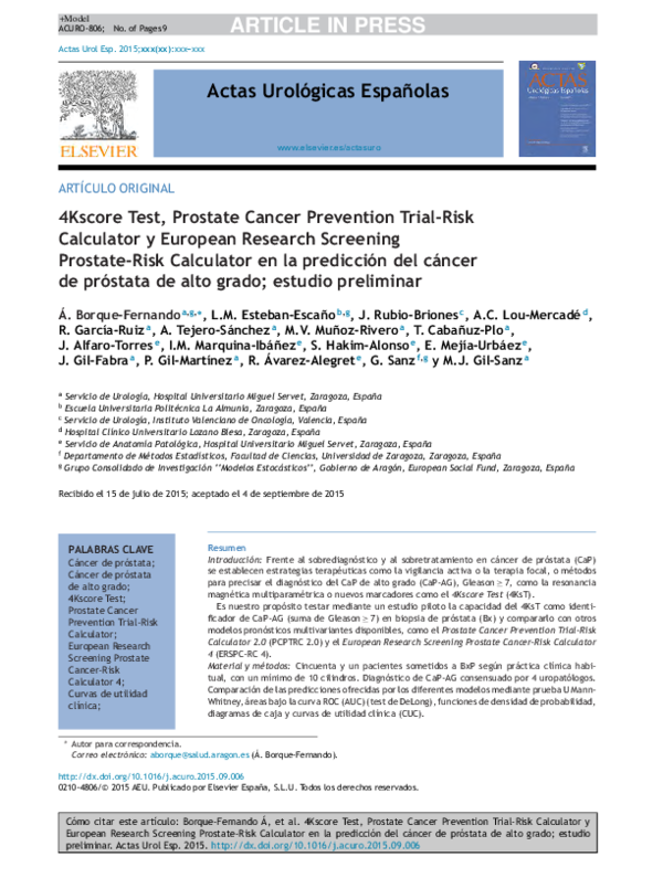 (PDF) 4Kscore Test, Prostate Cancer Prevention Trial-Risk Calculator y ...