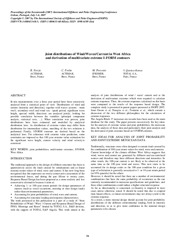 (PDF) Joint distributions of Wind/Waves/Current in West Africa and ...