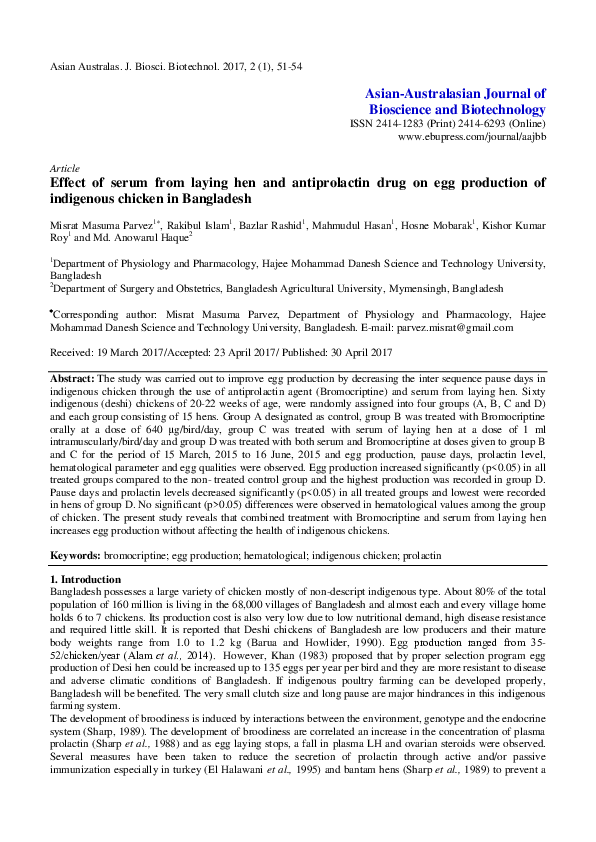 (PDF) Asian-Australasian Journal of Bioscience and Biotechnology Effect of serum from laying hen ...
