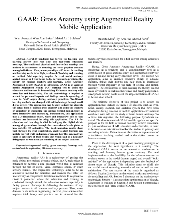 (PDF) GAAR: Gross Anatomy using Augmented Reality Mobile Application