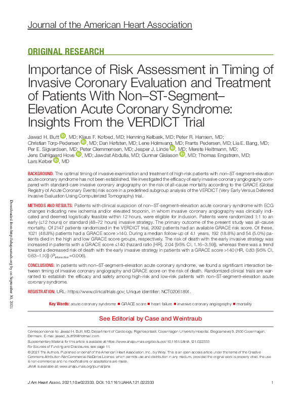 (PDF) Importance of Risk Assessment in Timing of Invasive Coronary Evaluation and Treatment of ...