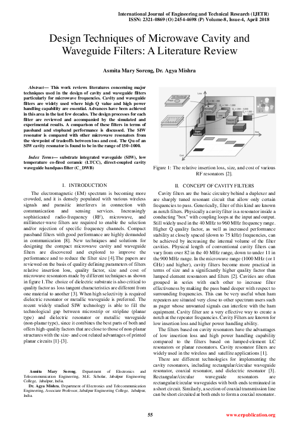 Pdf Design Techniques Of Microwave Cavity And Waveguide Filters A Literature Review