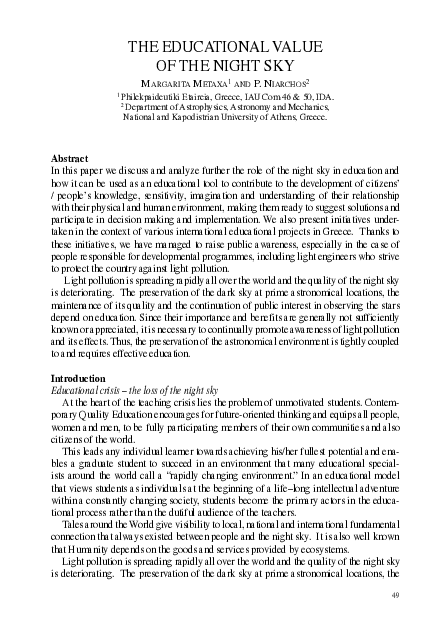 (PDF) The Educational Value of the Night Sky