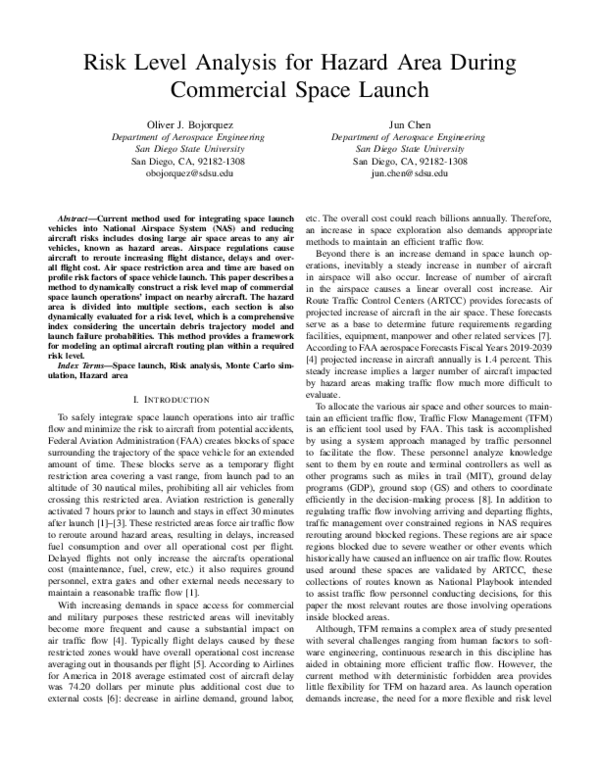 (PDF) Risk Level Analysis for Hazard Area During Commercial Space Launch