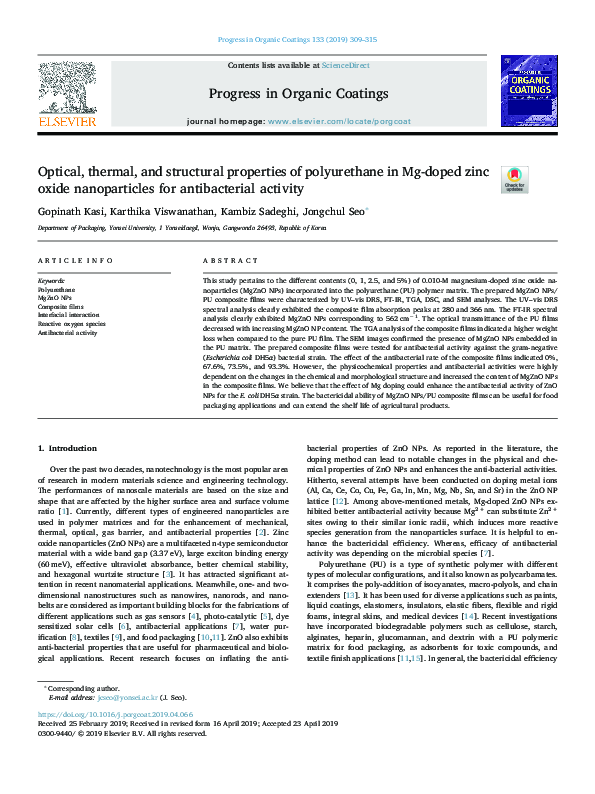 (PDF) Optical, thermal, and structural properties of polyurethane in Mg-doped zinc oxide ...