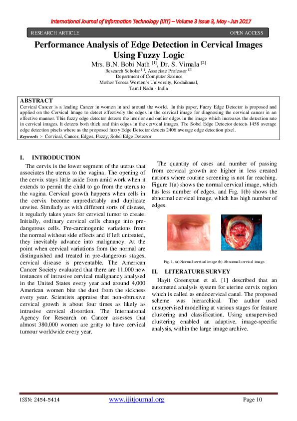 Pdf Performance Analysis Of Edge Detection In Cervical Images Using Fuzzy Logic Bobi Nath
