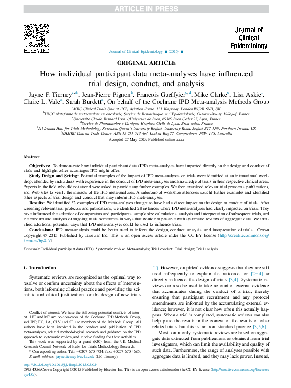 (PDF) How individual participant data meta-analyses have influenced trial design, conduct, and ...