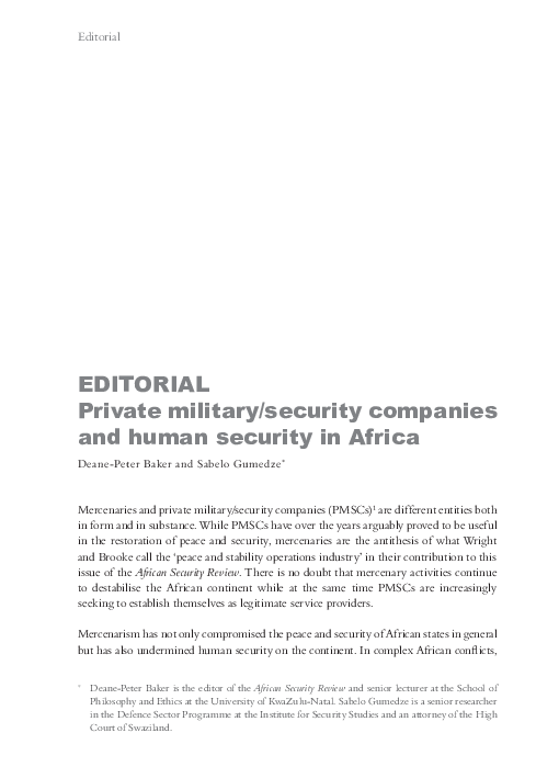 (PDF) Private military/security companies and human security in Africa