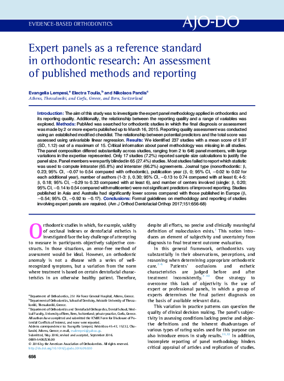 (PDF) Expert panels as a reference standard in orthodontic research: An ...