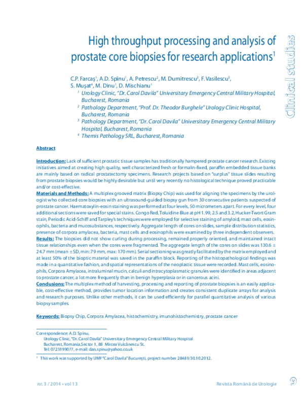 (PDF) High throughput processing and analysis of prostate core biopsies for research applications 1