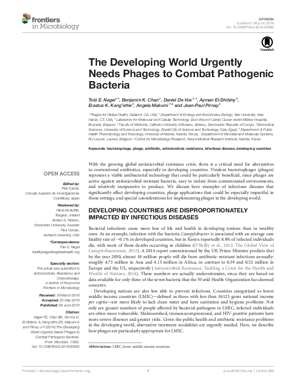 (PDF) The Developing World Urgently Needs Phages to Combat Pathogenic ...