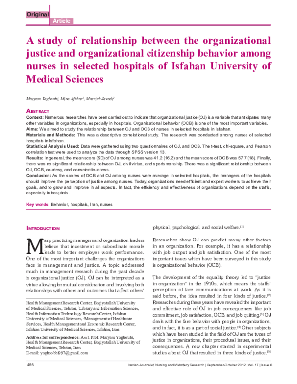 (PDF) A study of relationship between the organizational justice and organizational citizenship ...