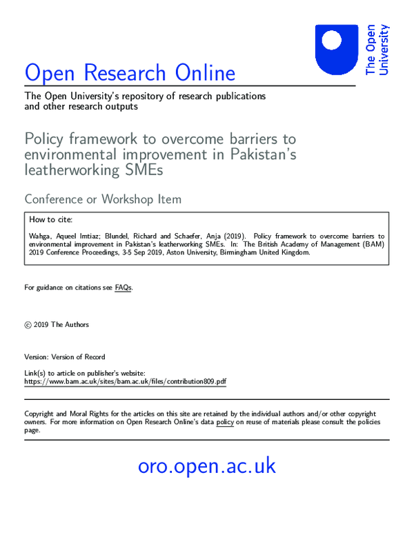 (PDF) Policy framework to overcome barriers to environmental ...