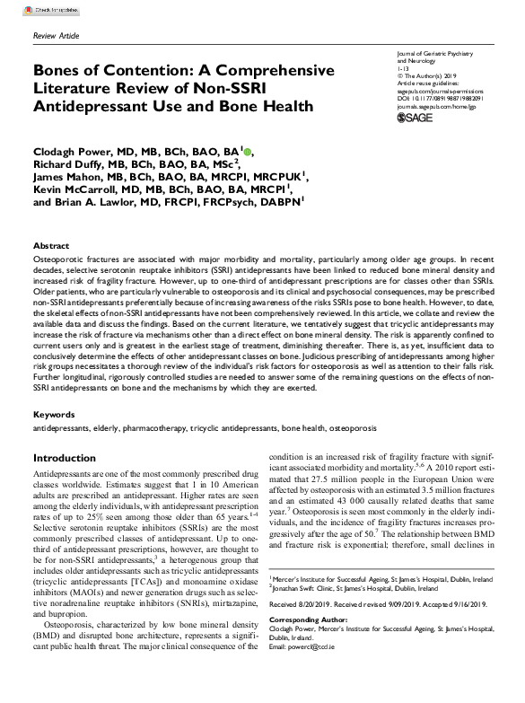 (PDF) Bones of Contention: A Comprehensive Literature Review of Non-SSRI Antidepressant Use and ...