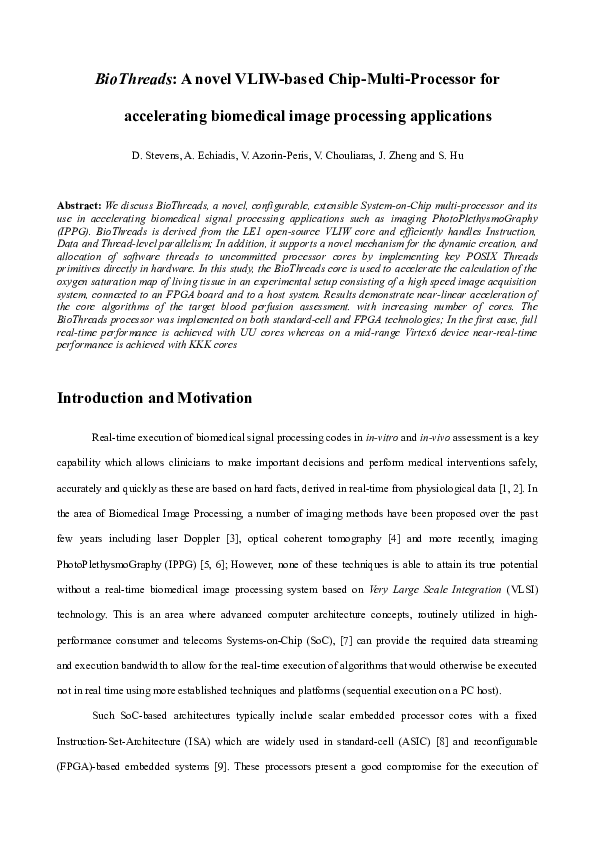 (PDF) BioThreads: A Novel VLIW-Based Chip Multiprocessor for Accelerating Biomedical Image ...